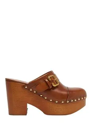 Chloé Jeannette Leather Platform Clogs - Ginger Brown