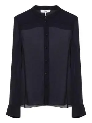 Chloé Transparent Silk Crepon Blouse Blue