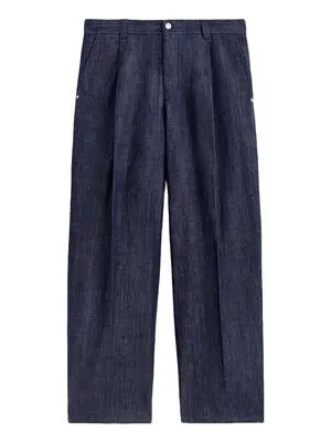 Cos Pleated Wide-leg Denim Pants - Indigo