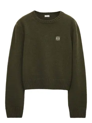 Loewe Anagram Wool Sweater Khaki Green/white