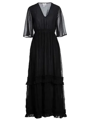 GANNI Maxi Flared Dress - Black