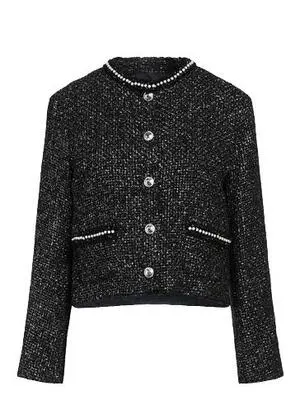 Maje Tweed Jacket With Appliqués - Black