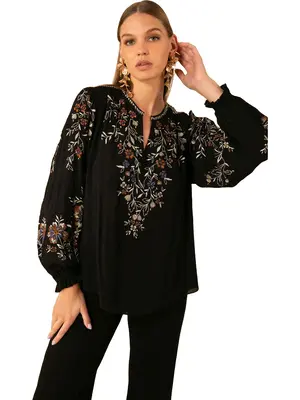 Hale Bob Royalty Embroidered Top - Black