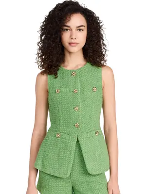 Endless Rose Tweed Buttoned Top - Green