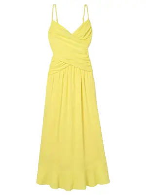 Farm Rio Ruched Linen-blend Maxi Dress - Yellow