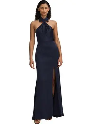 Halston Satin Halterneck Maxi Dress - Navy