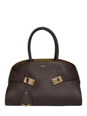 FERRAGAMO Small Hug Leather Top Handle Bag - Brown