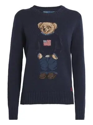 Polo Ralph Lauren Cotton-Linen Polo Bear Sweater Navy