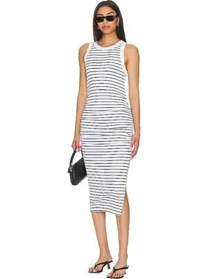 Michael Stars Striped Ribbed Midi Dress - White