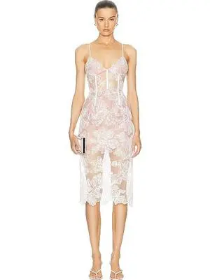 FLEUR DU MAL Sequin Floral Embroidered Midi Dress - Ivory