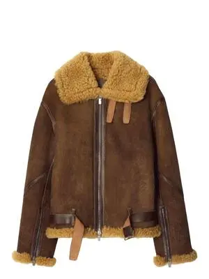 Burberry Shearling-trim Leather Jacket - Brown