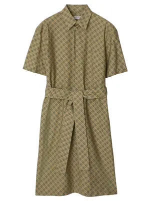 Burberry Checked Cotton Shirtdress - Green