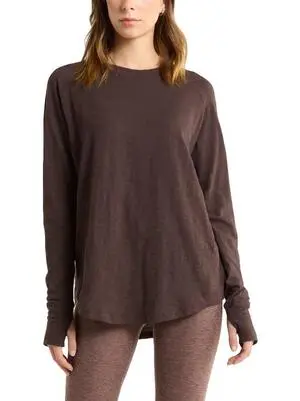 Zella Relaxed Washed 2.0 Long Sleeve Slub Tee - Brown Mole
