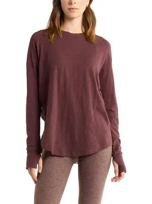 Zella Relaxed Washed 2.0 Long Sleeve Slub Tee - Burgundy Fudge