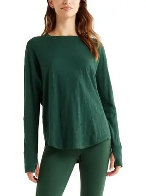 Zella Zella Relaxed Washed 2.0 Long Sleeve Slub Tee Green Park