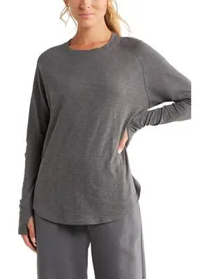 Zella Zella Relaxed Washed 2.0 Long Sleeve Slub Tee Grey Forged