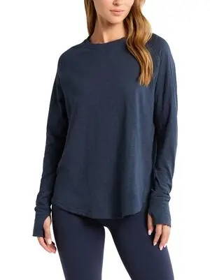 Zella Zella Relaxed Washed 2.0 Long Sleeve Slub Tee Navy Sapphire