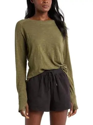 Zella Zella Relaxed Washed 2.0 Long Sleeve Slub Tee Olive Night