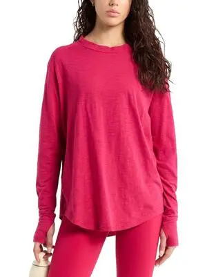 Zella Relaxed Washed 2.0 Long Sleeve Slub Tee - Red Cerise