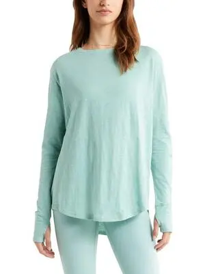 Zella Zella Relaxed Washed 2.0 Long Sleeve Slub Tee Teal Aquifer