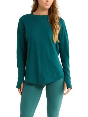Zella Zella Relaxed Washed 2.0 Long Sleeve Slub Tee Teal Atlantic