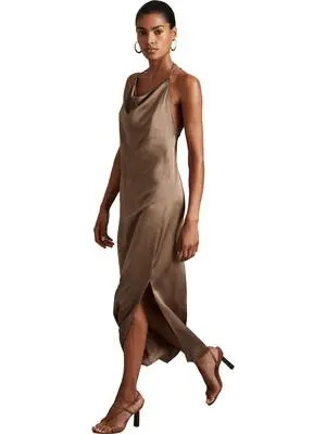 REISS Lilah Satin Maxi Dress - Mink
