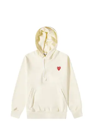 Play Comme Des Garcon Red Heart Pullover Hoodie - Ivory