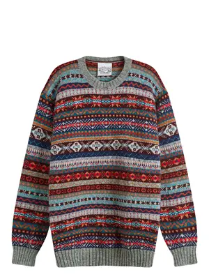 JAMIESON'S OF SHETLAND Fair Isle Crew Knit - Grey Mix