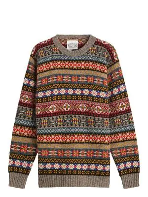 JAMIESON'S OF SHETLAND Fair Isle Crew Knit - Steel Grey
