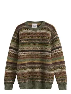 JAMIESON'S OF SHETLAND Brushed Fair Isle Crew Knit - Artichoke
