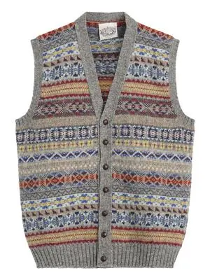 JAMIESON'S OF SHETLAND Fair Isle Button Through Vest - Steel Grey