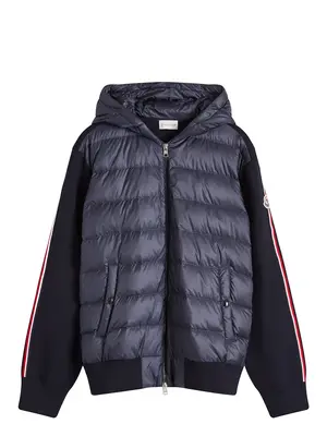 Moncler Down Knit Hooded Cardigan Jacket - Navy