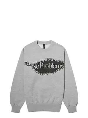 NOPROBLEMO Zip Graphic Crew Sweat - Grey Marl