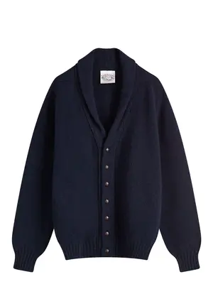 JAMIESON'S OF SHETLAND Elbow Patch Cardigan - Dark Navy