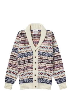 JAMIESON'S OF SHETLAND Fair Isle Shawl Collar Cardigan - Ecru