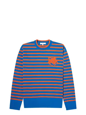Maison Kitsuné Fox Head Intarsia Stripe Sweatshirt - Hampton Blue/tobacco Stripe