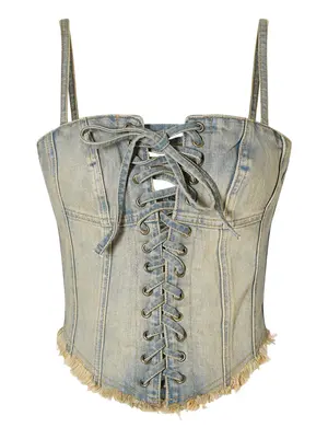 MISBHV Laced Up Denim Corset Top - Blue
