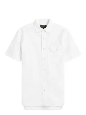 BEAMS Button Down Short Sleeve Oxford Shirt - White