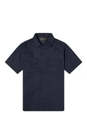 BEAMS Work Twill Short Sleeve Shirt - Blue