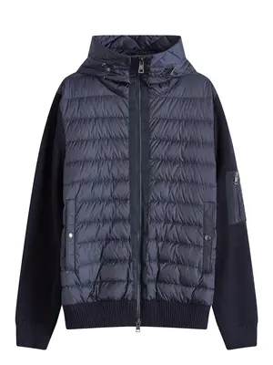 Moncler Hooded Down Knit Jacket - Navy