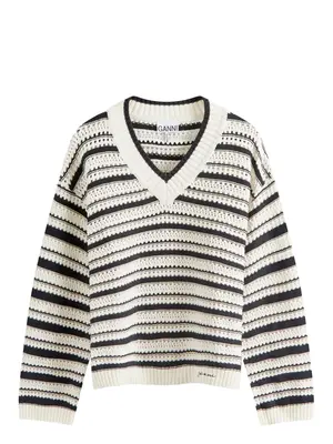 GANNI GANNI V-Neck Striped Jumper
