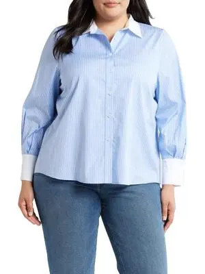 HARSHMAN Caris Shirt - Blue Pinstripes