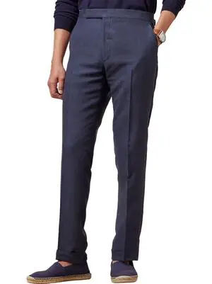 Ralph Lauren Purple Label Ralph Lauren Purple Label Gregory Straight Fit Silk And Linen Trousers Navy