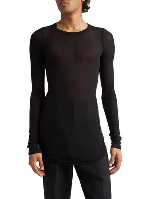Rick Owens Rib Long Sleeve Sheer T-shirt - Black