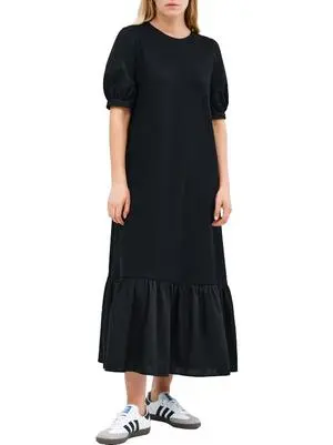 MARCELLA Olivia Mixed Media Midi Dress - Black