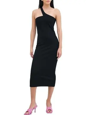 MARCELLA Cameron One-shoulder Ponte Midi Dress - Black