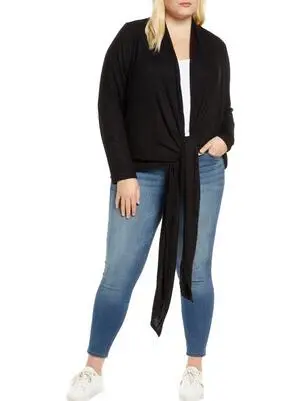 Loveappella Multi Wear Tie Front Draped Cardigan - Black