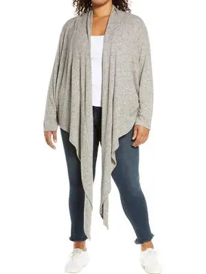Loveappella Loveappella Multi Wear Tie Front Draped Cardigan Natural