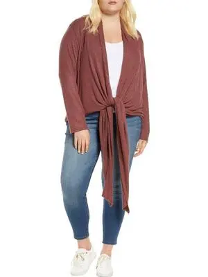 Loveappella Loveappella Multi Wear Tie Front Draped Cardigan Raisin