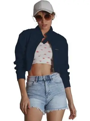MEMBERS ONLY Cropped Racer Jacket - Navy